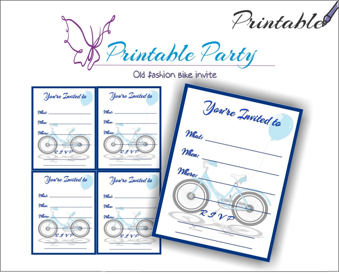 Old Bike Party Invitations, Printable Birthday Invite, Bike Birthday ...