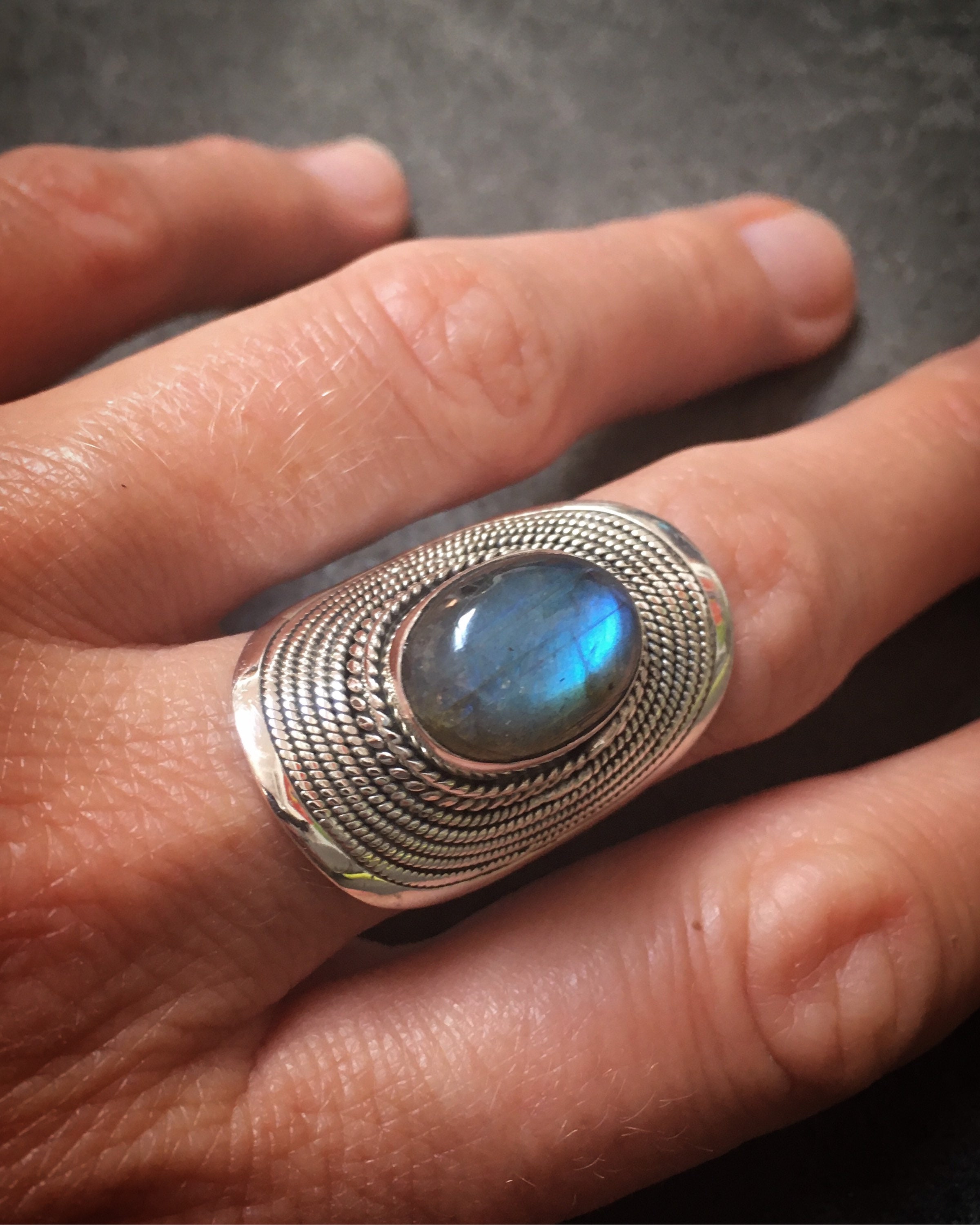 Moon Stone big statement silver ring