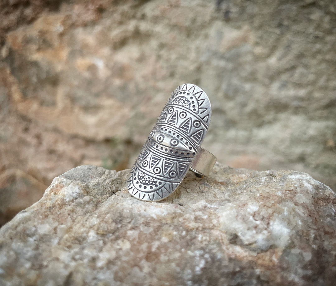 Sun Salutation Long Tribal Sterling Silver 925 Adjustable Ring - Etsy