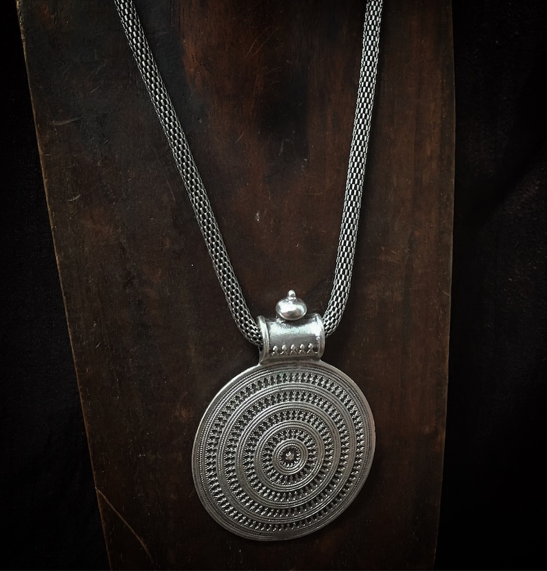 Rose Window round big mandala pendant snaky chain necklace | Etsy