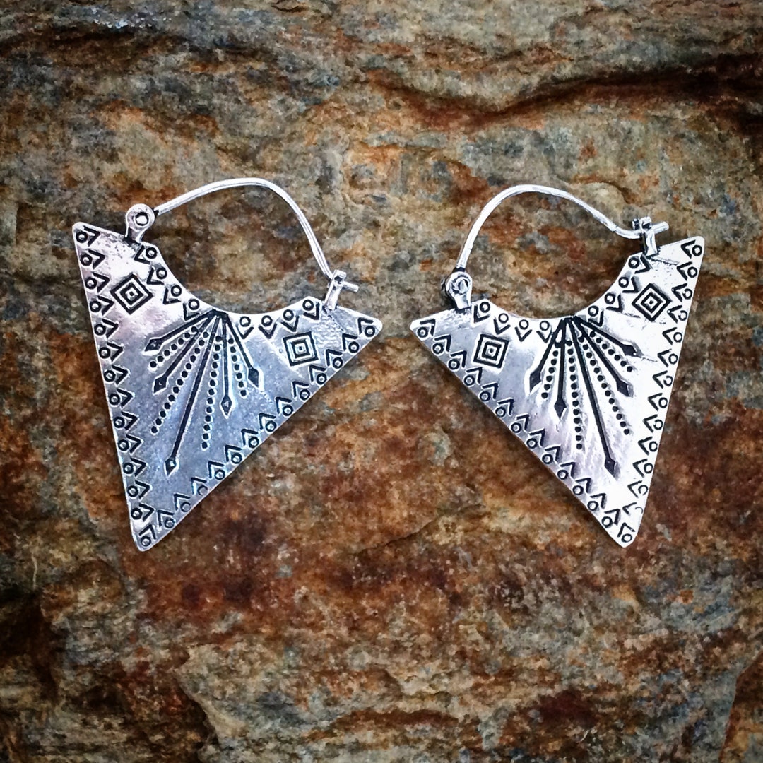 Native Americans Tribal Triangle Earrings, Point Down Triangle, Fine ...