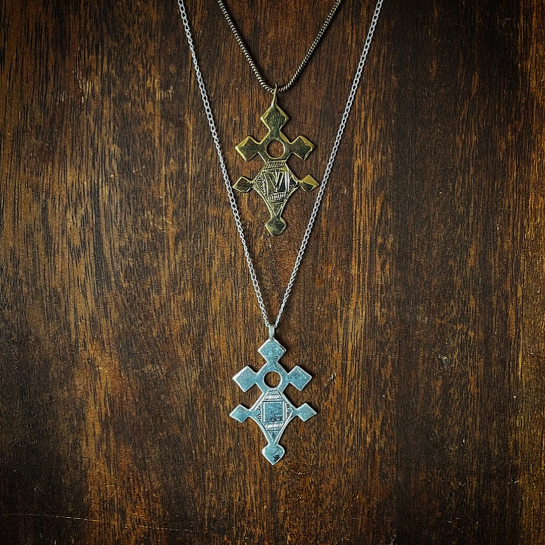 Cross of Agadez, Berber Tuareg Cross, Hand Carved, in Brass and Silver ...