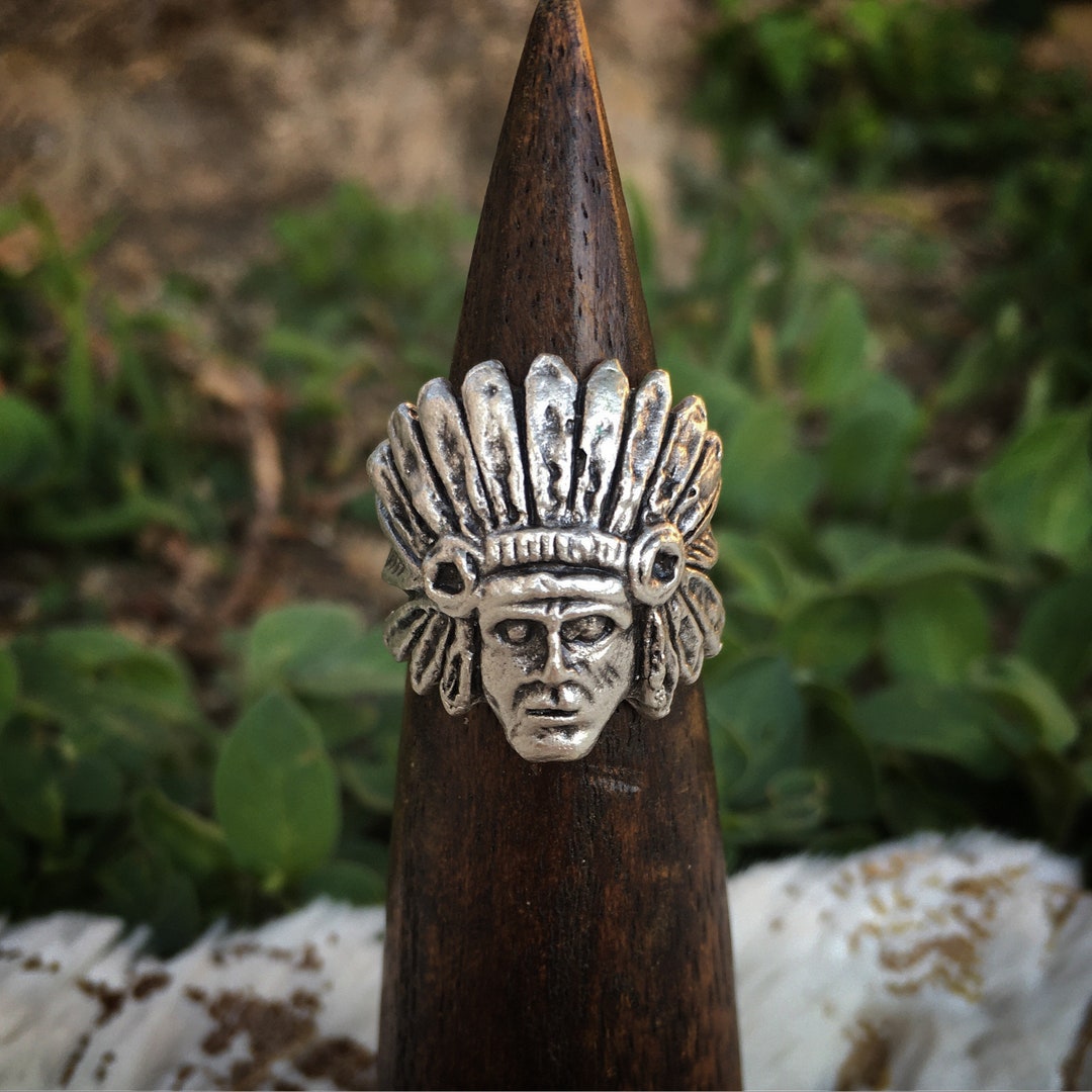 Goyahkla Geronimo Man Ring, Indio Apache Head Man Ring, Silver Plated ...