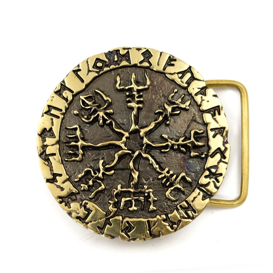 Vegvisir Belt Buckle Viking Compass Solid Brass Belt Buckle - Etsy