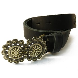 Leather Belt With Handmade Brass Buckle Double Sun, Pagan Decorative ...