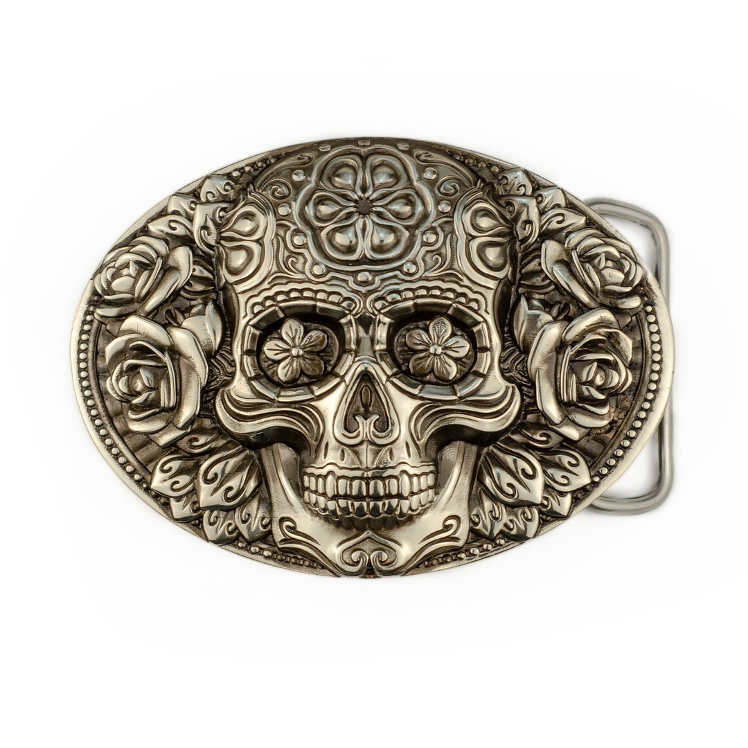 Santa Muerte German Silver Belt Buckle, Skull El Día De Muertos, the ...