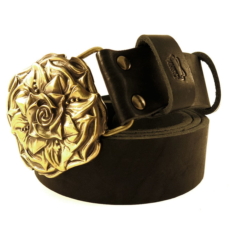 Leather Belt With Brass Buckle “rose”, Belt With Flowers, Rose Leather ...