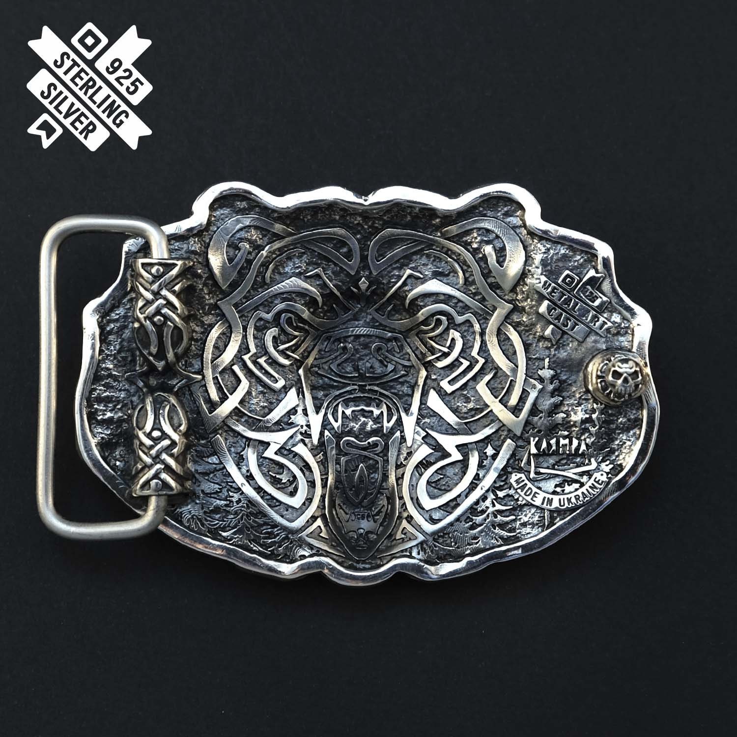 Grizzly Bear Belt Buckle, Wild North American Brown Bear Solid 925 ...