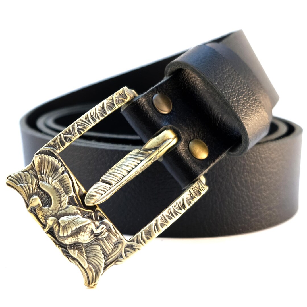 Leather Belt With Brass Buckle Duck Season, Hunters Solid Brass Belt ...