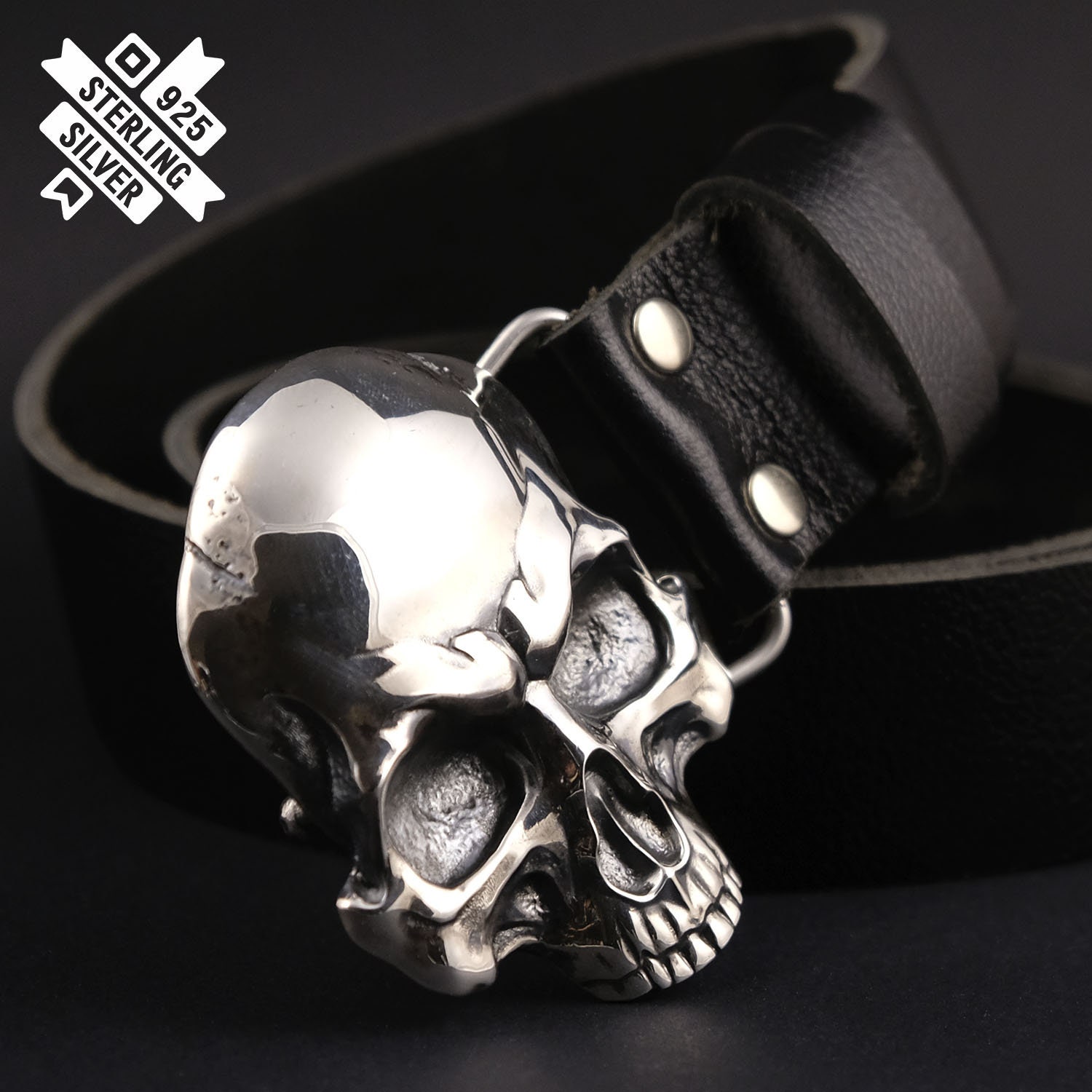 Skull Belt Buckle, Human Skull Solid Silver Belt Buckle, 925 Sterling ...