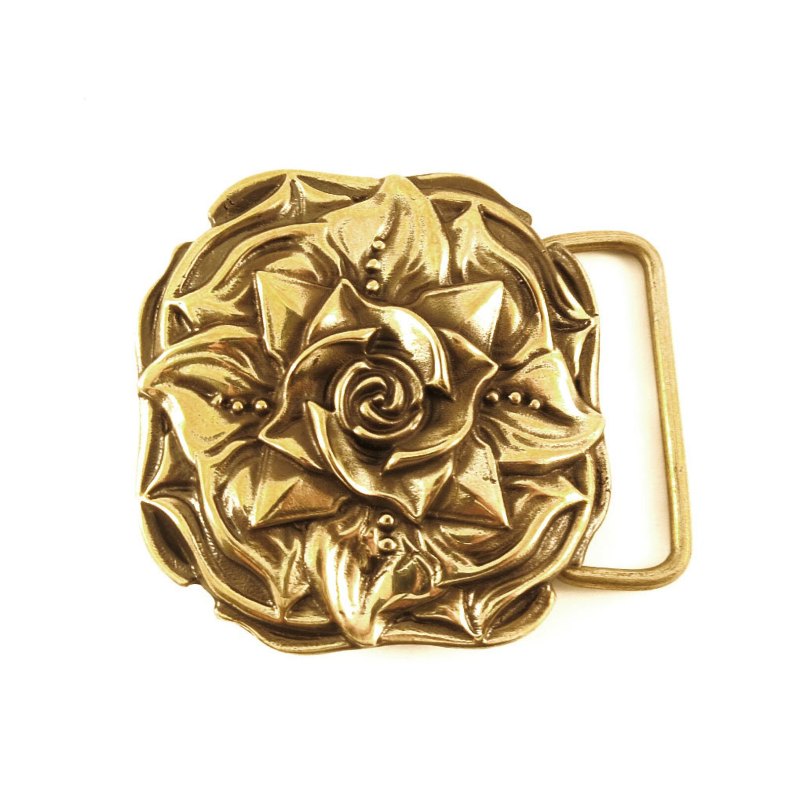 Belt Buckle Rose Ornamental Floral Handmade Women Brass - Etsy