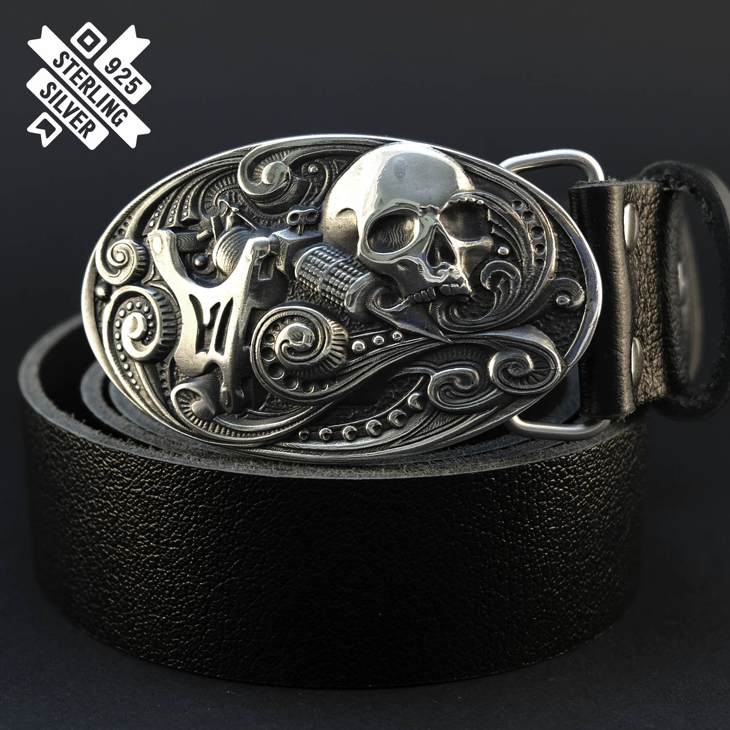 Tattoo Machine Belt Buckle, Handmade Skull Tattoo Artist Solid 925 ...