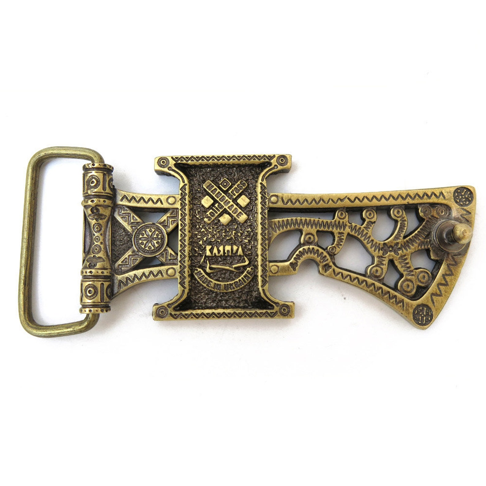 Runic Axe Belt Buckle, Medieval Military Weapon Ax Solid Brass Belt ...