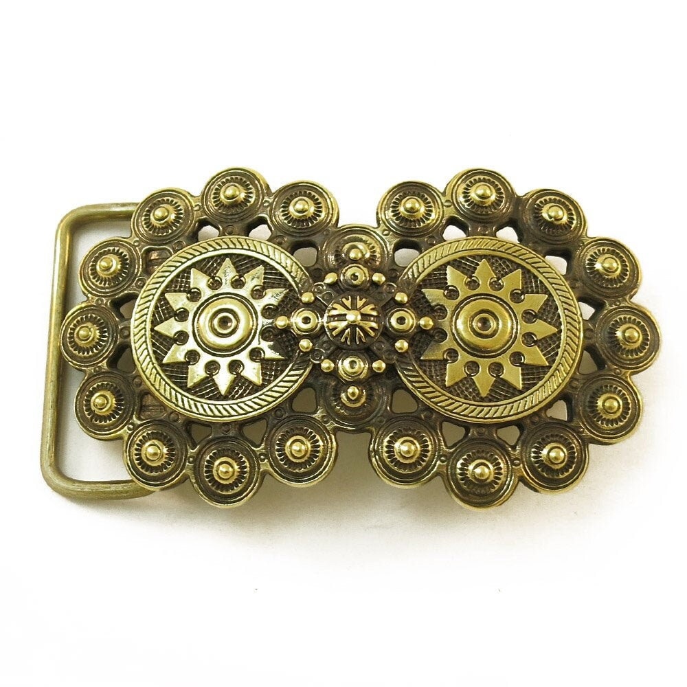 Solid Brass Belt Buckle Double Sun, Handmade Pagan Decorative Solar ...
