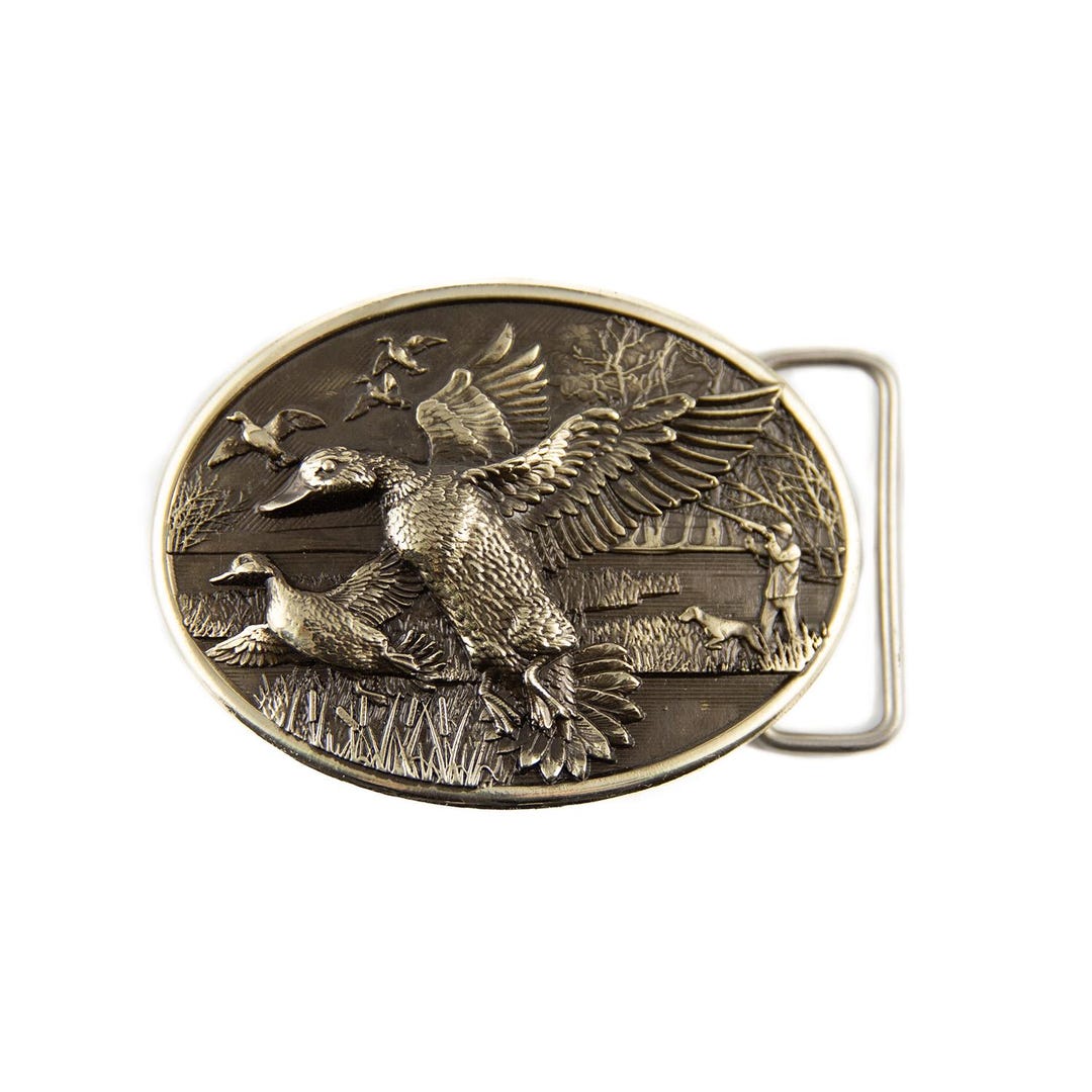 Duck Hunting German Silver Belt Buckle, Trophy Duck Season Hunter Gift ...