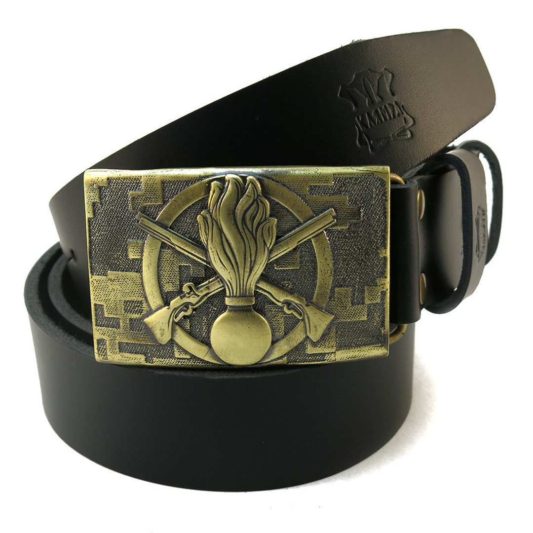 Leather Belt With Brass Belt Buckle Infantry Handmade - Etsy