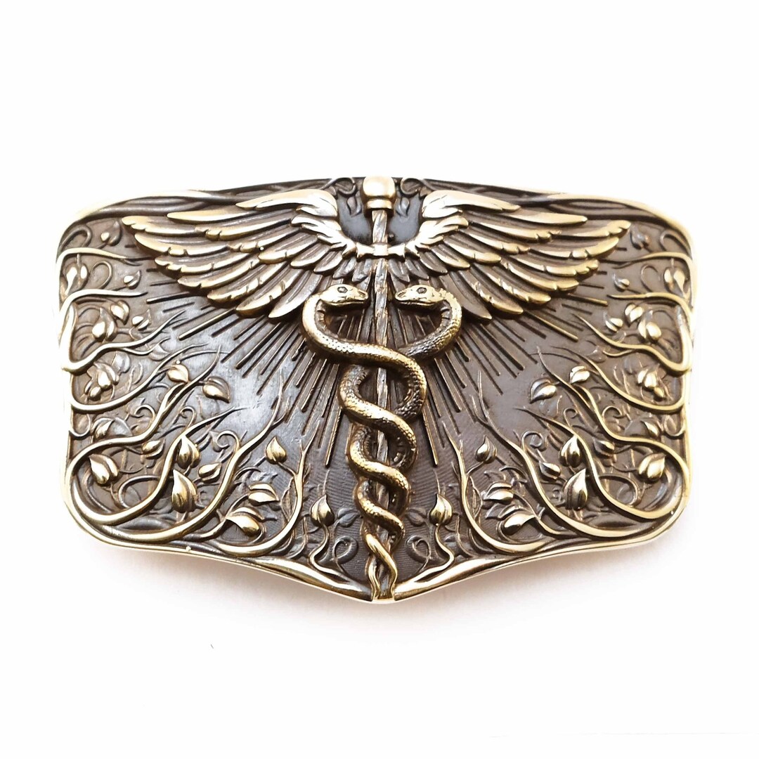 Medical Belt Buckle Caduceus, Hrald's Wand, Handmade Medical Corps ...