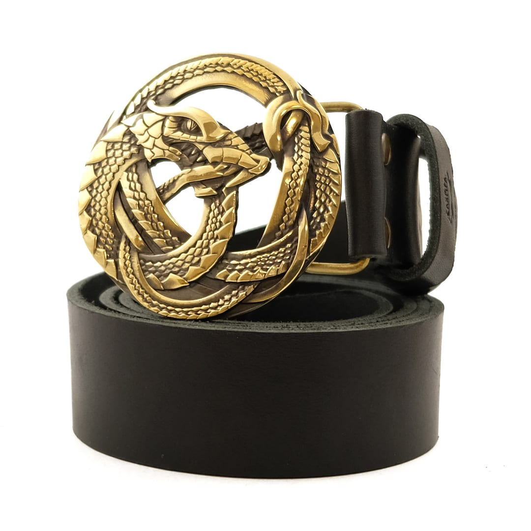Leather Belt Ouroboros Buckle, Full Grain Leather Men Belt, Women Belt ...