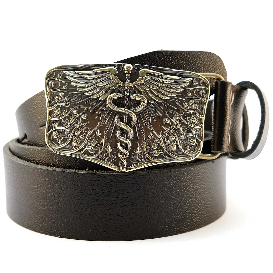 Leather Belt With Handmade Buckle Caduceus, Medical Corps Symbol, Two ...