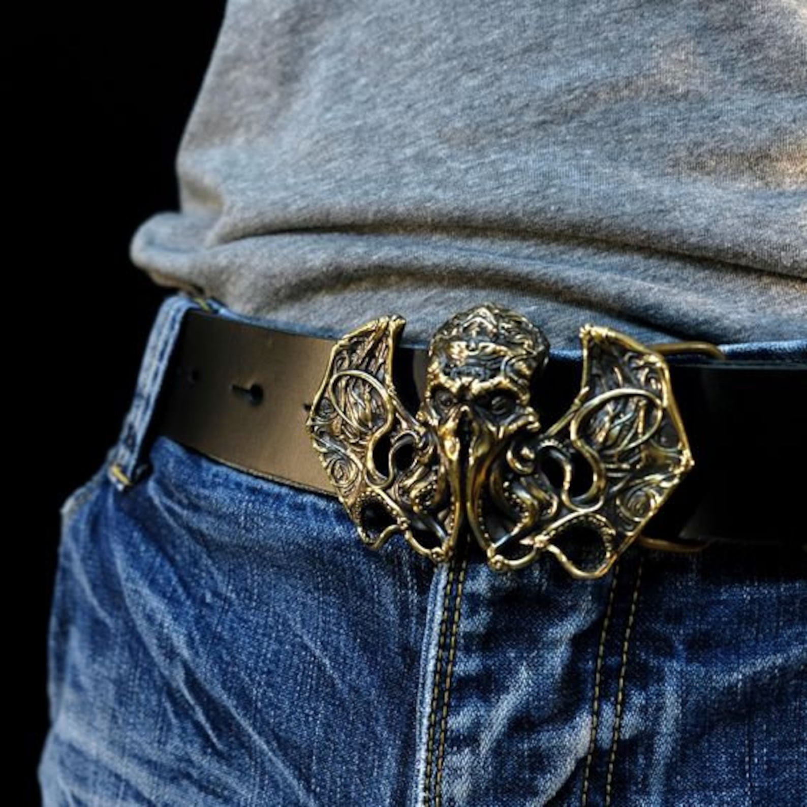 Leather Belt With Cthulhu Buckle Underwater Mythical Monster - Etsy