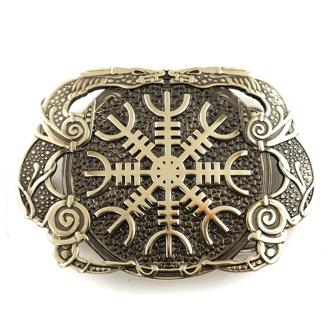 Helm of Awe Nickel Silver Belt Buckle, Viking Helm of Terror Old Norse ...