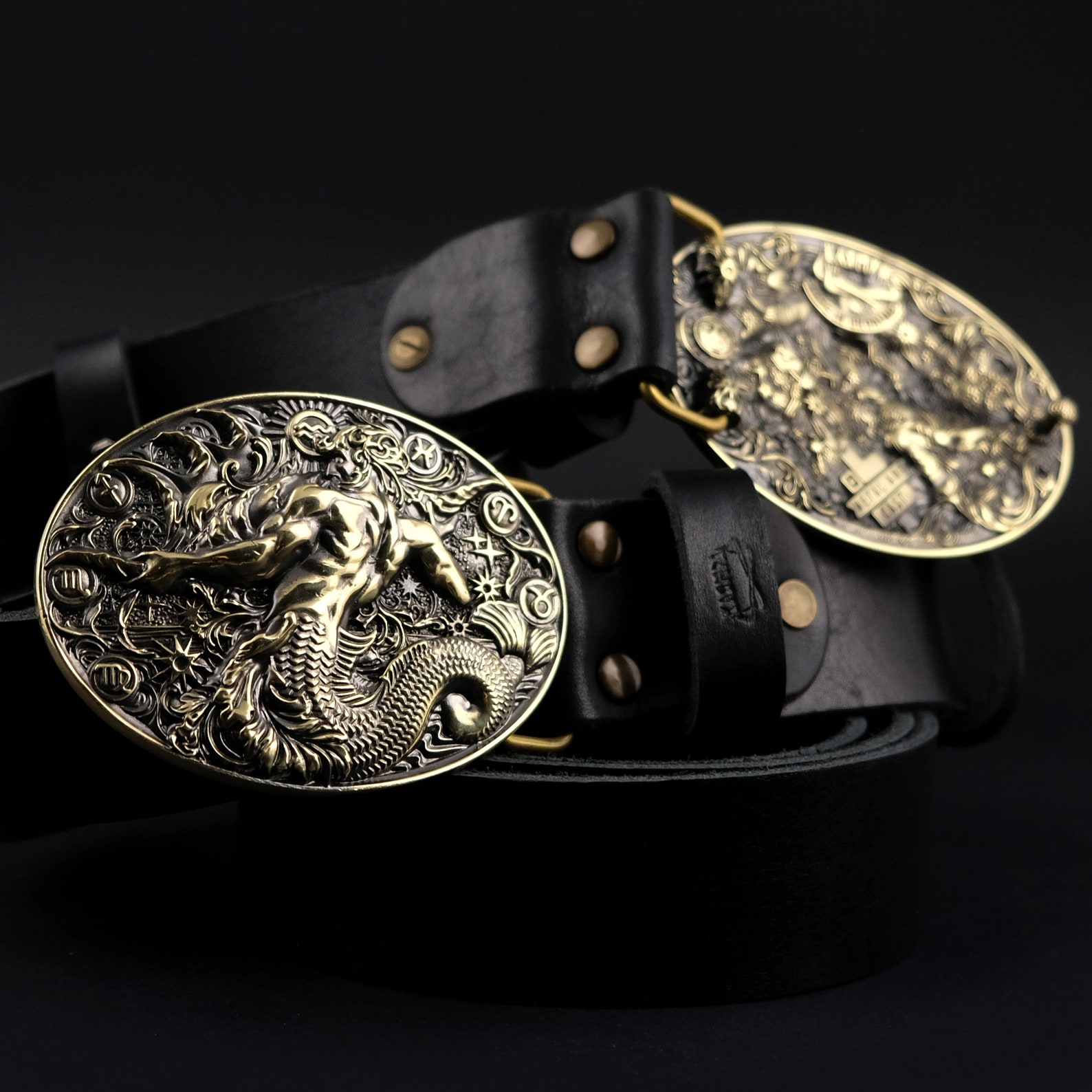 Leather Belt With Aquarius Belt Buckle, Horoscope Astrological Zodiac ...