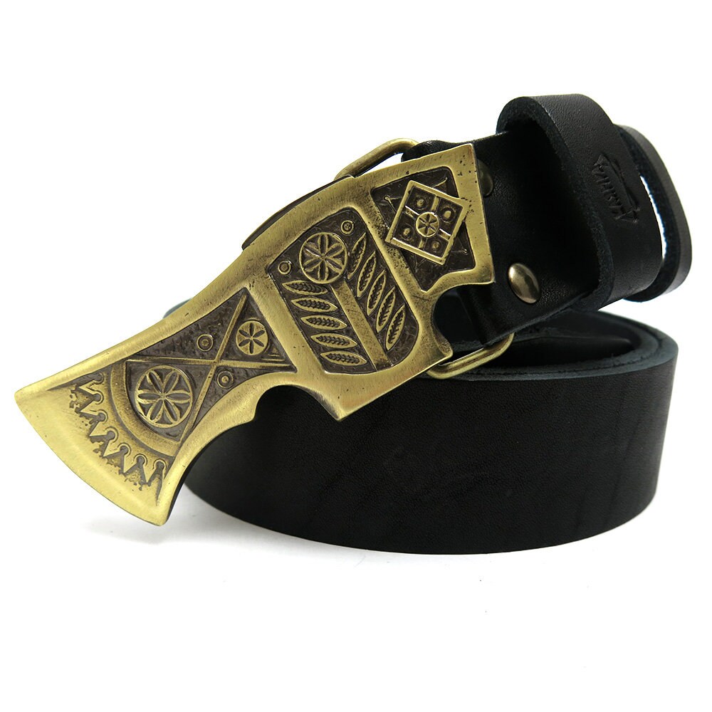 Leather belt with Ax belt buckle Ax belt buckle with strap | Etsy