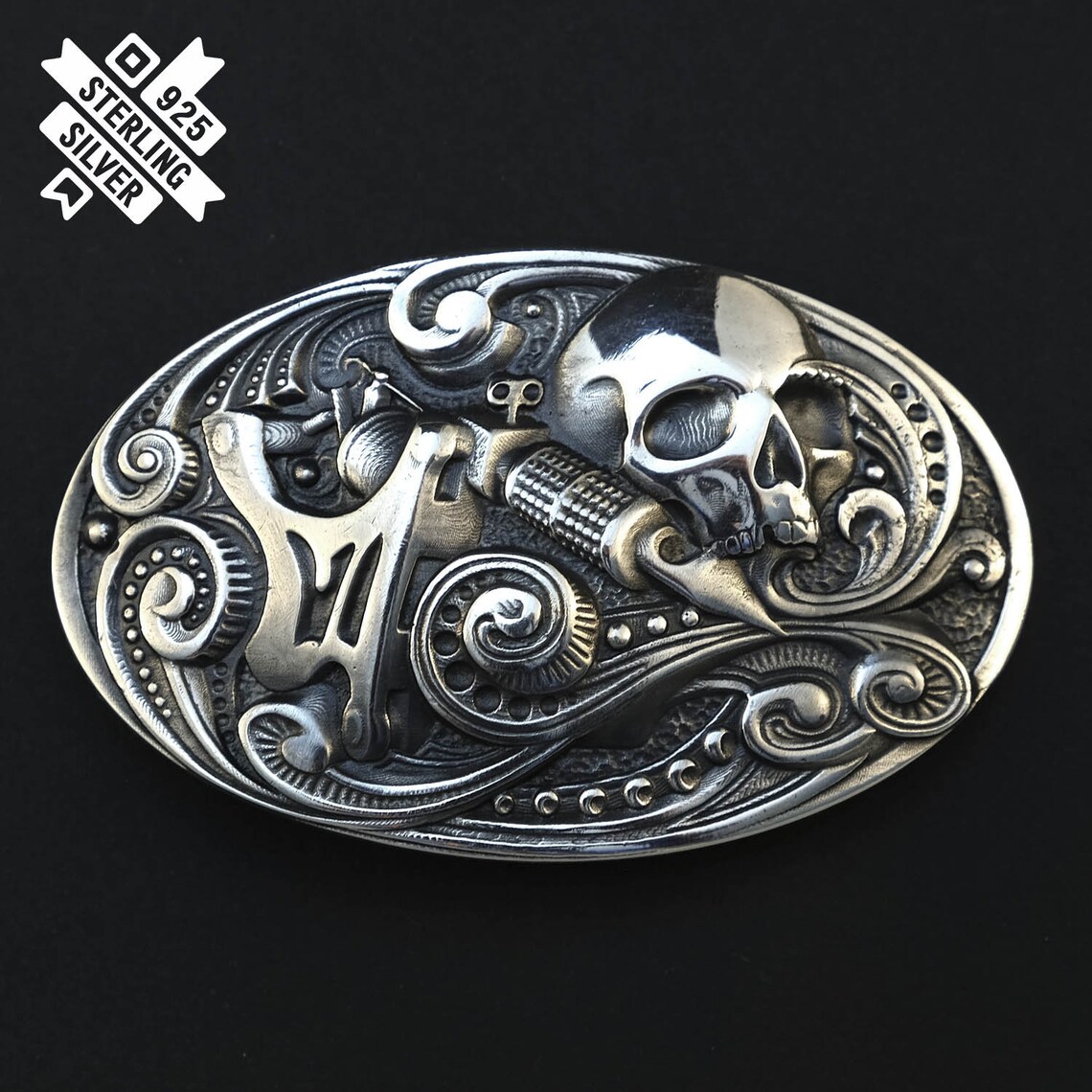 Tattoo Machine Belt Buckle, Handmade Skull Tattoo Artist Solid 925 ...