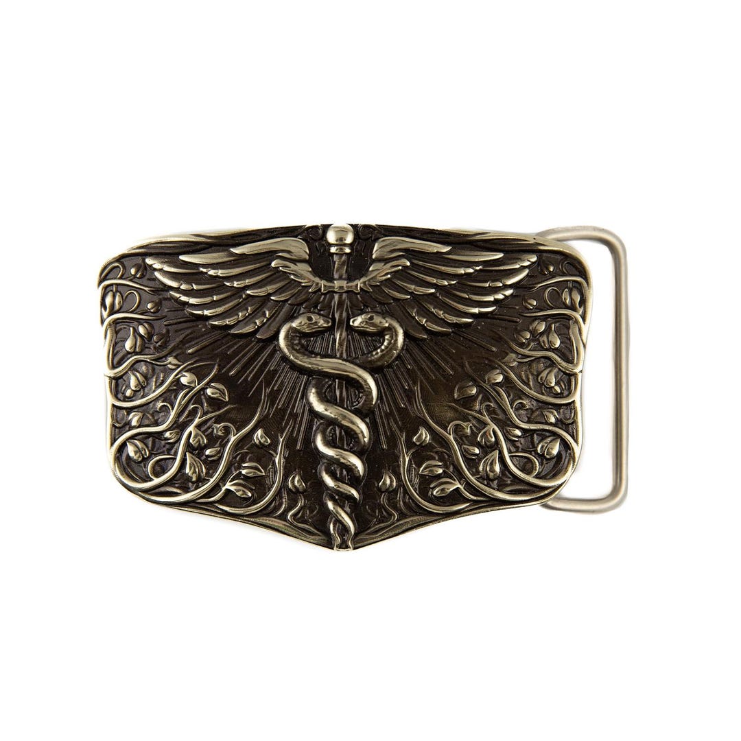 Medical German Silver Belt Buckle Caduceus, Handmade Physician Medical ...