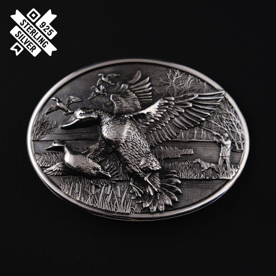 Duck Hunting Belt Buckle, Solid 925 Stering Silver Wild Duck Hunting ...