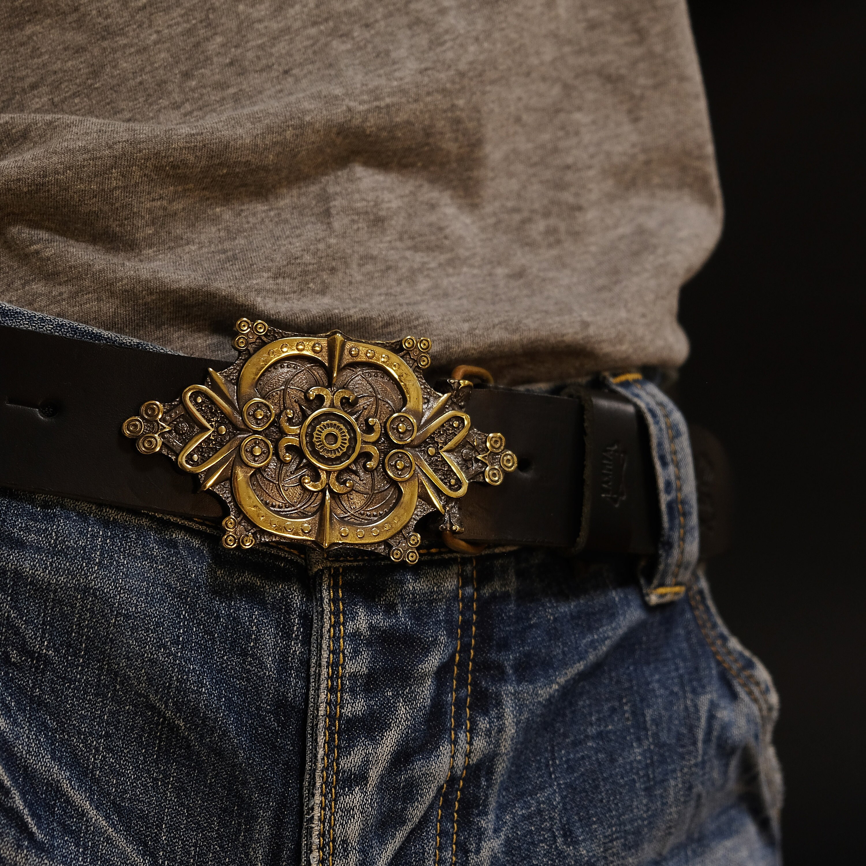 Leather Belt With Brass Buckle Blossom of Fern Handmade - Etsy