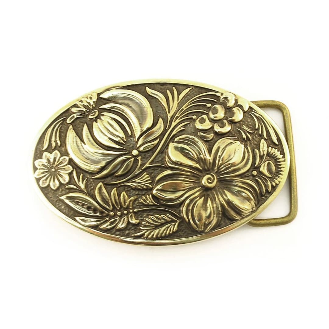 Women's Handmade Belt Buckle, Ukrainian Floral Design Solid Brass Belt ...