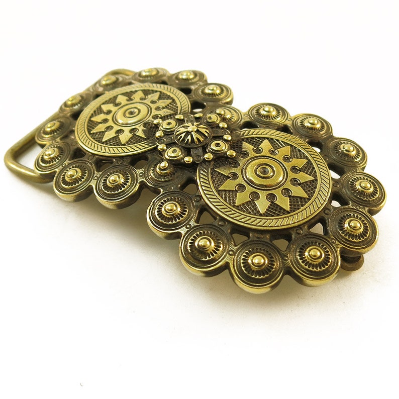 Solid Brass Belt Buckle Double Sun, Handmade Pagan Decorative Solar ...