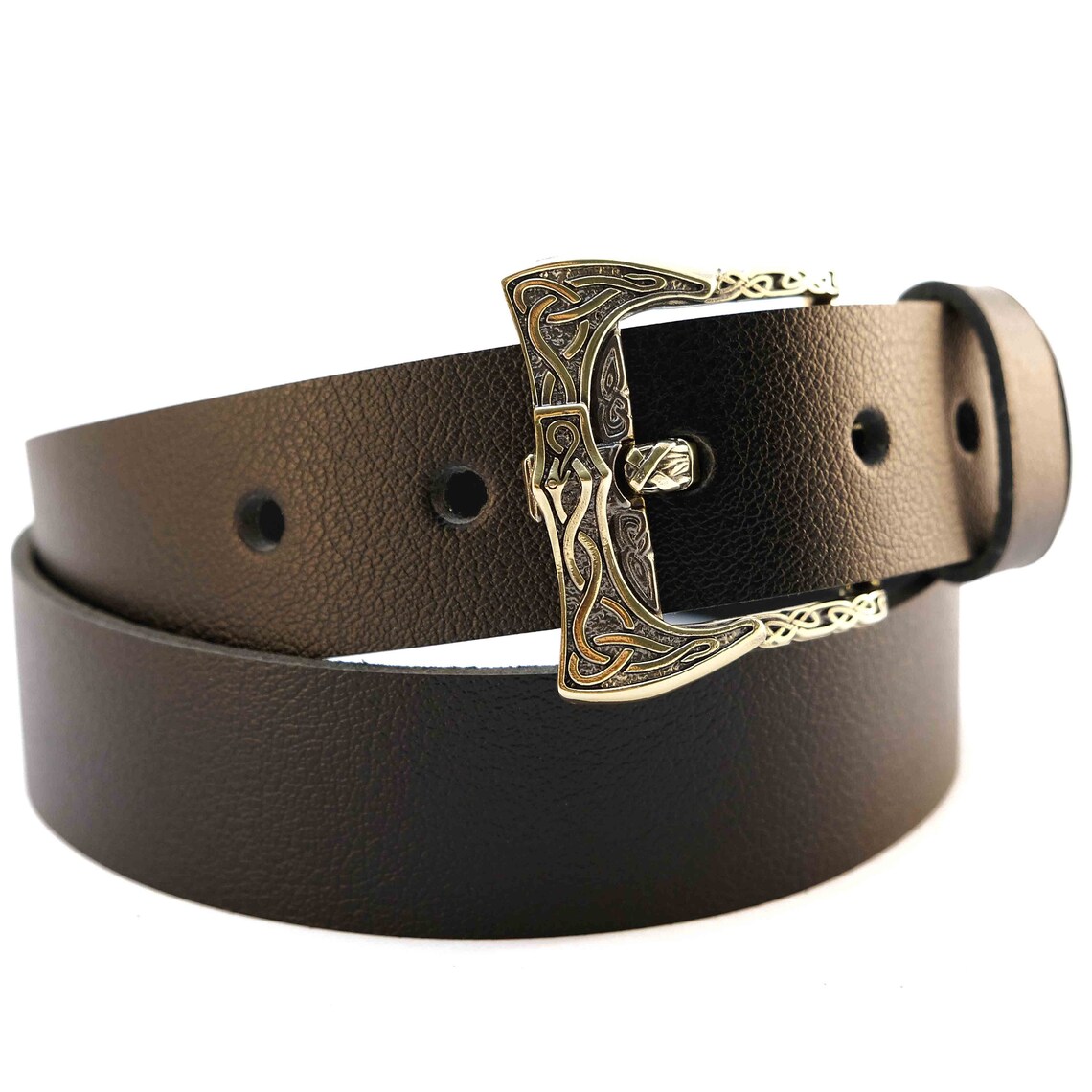 Leather belt with brass buckle Viking Ax Scandinavian Old | Etsy