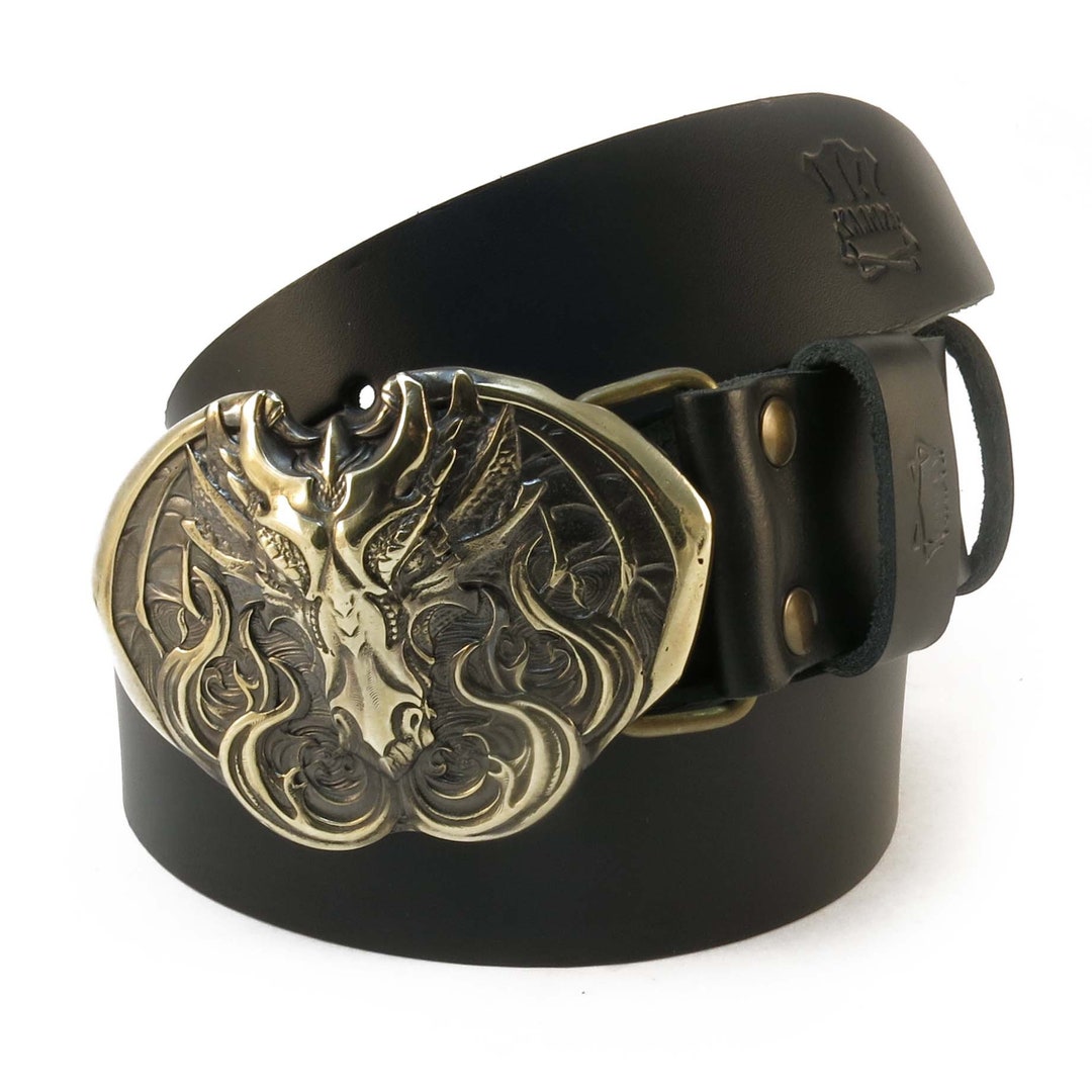 Leather Belt With Dragon's Head Buckle, Scandinavian Nordic Celtic ...