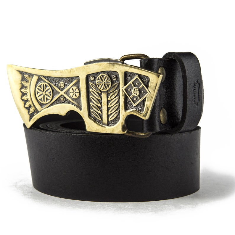 Leather Belt With Ax Belt Buckle; Ax Belt Buckle With 1.5 Full Grain ...