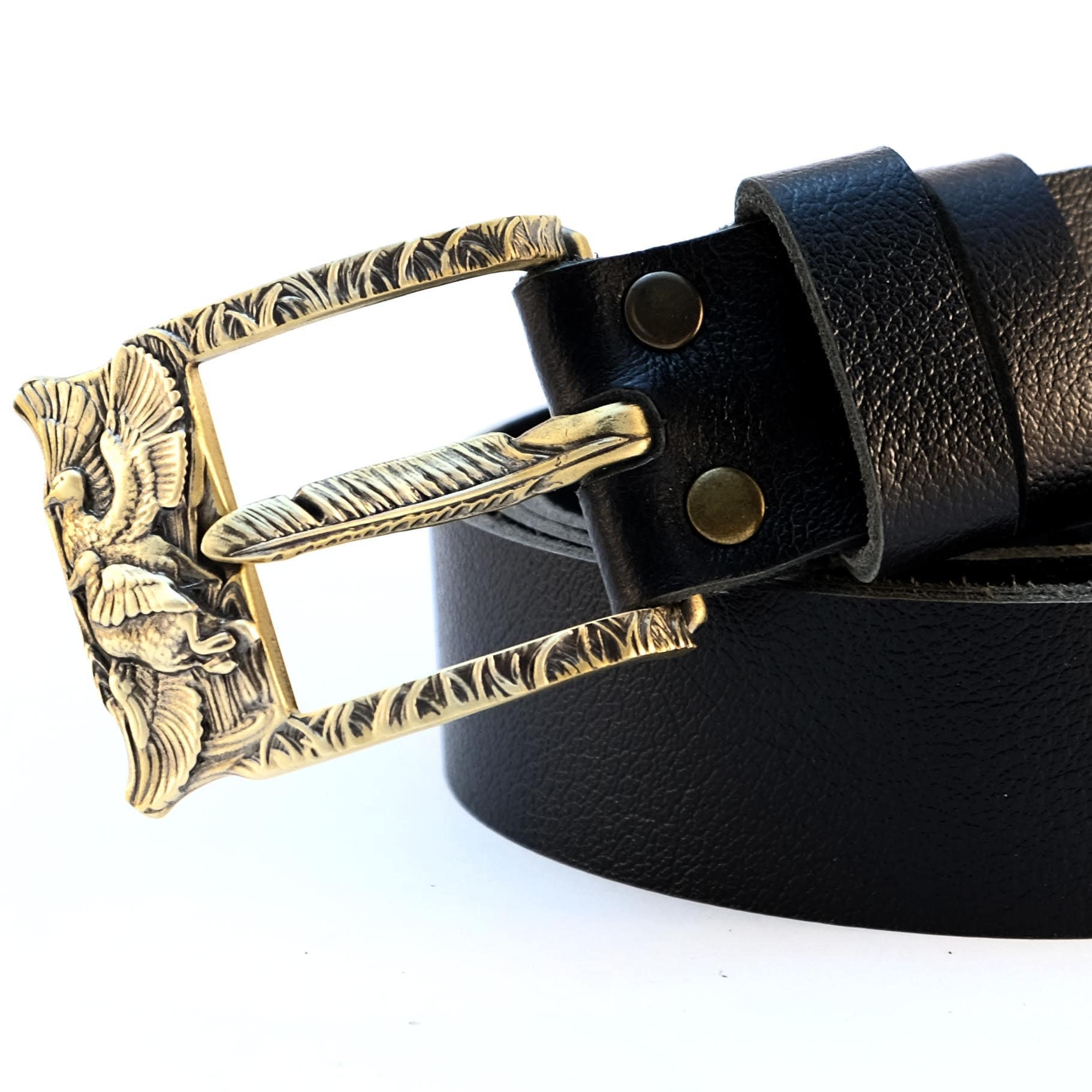 Leather Belt With Brass Buckle Duck Season, Hunters Solid Brass Belt ...