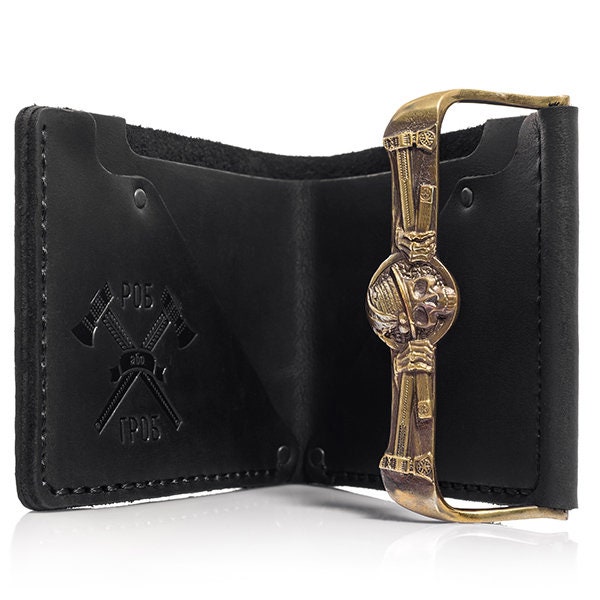 Minimalist Leather Wallet Crazy Skull With Brass Frame - Etsy