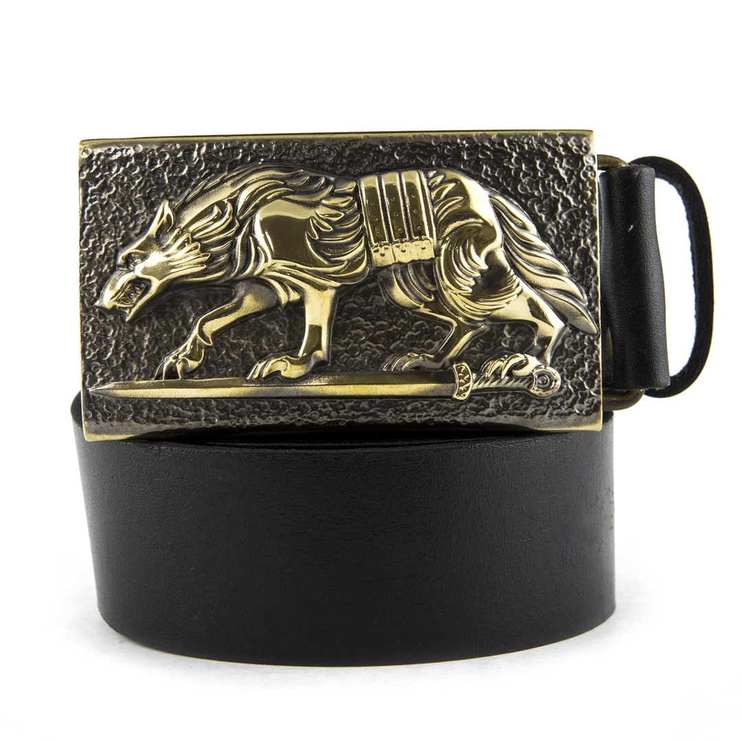 Leather Belt With Handmade Buckle Werewolf, Animal Buckle; Military ...