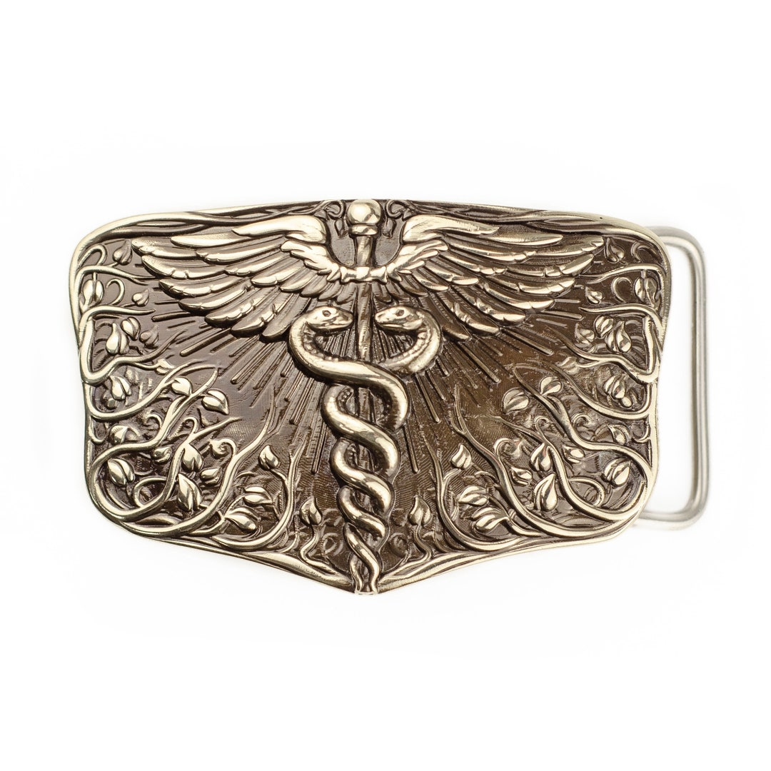 Medical German Silver Belt Buckle Caduceus, Handmade Physician Medical ...