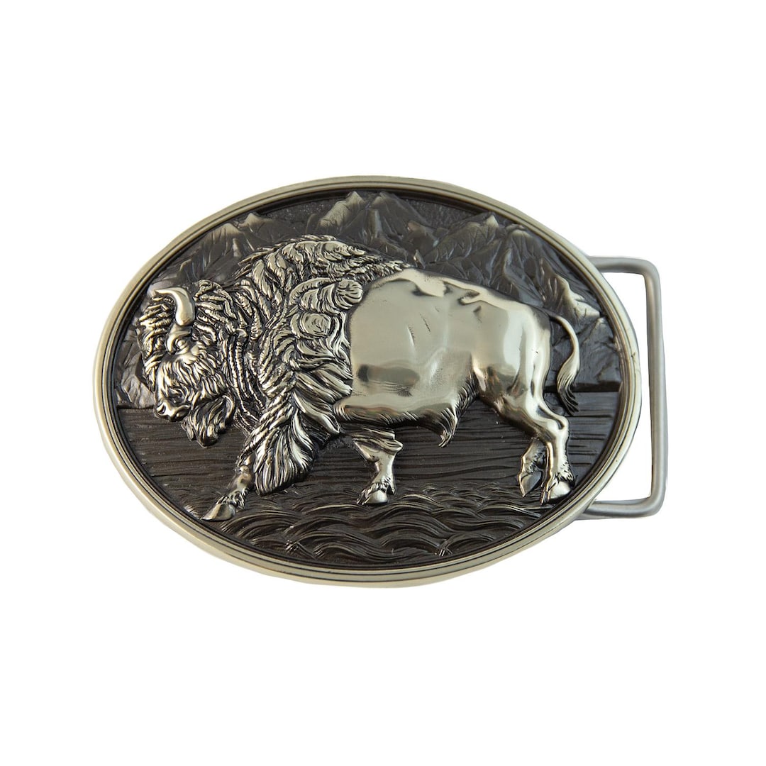 German Silver Buffalo Belt Buckle, Western American Cowboy Style Belt ...