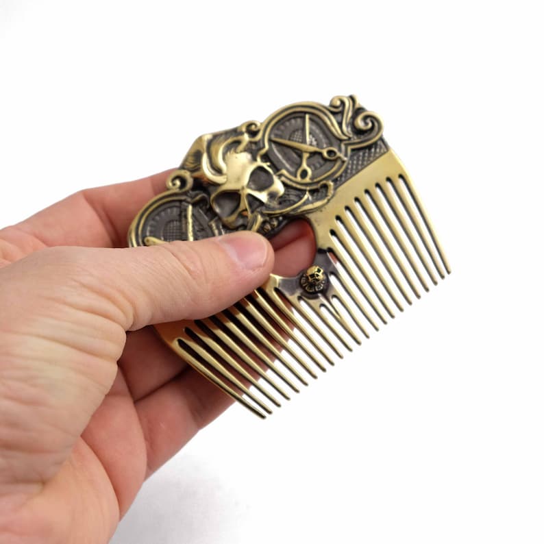 Solid Brass Beard Comb Bearded Skull Metal Male Beard Comb - Etsy