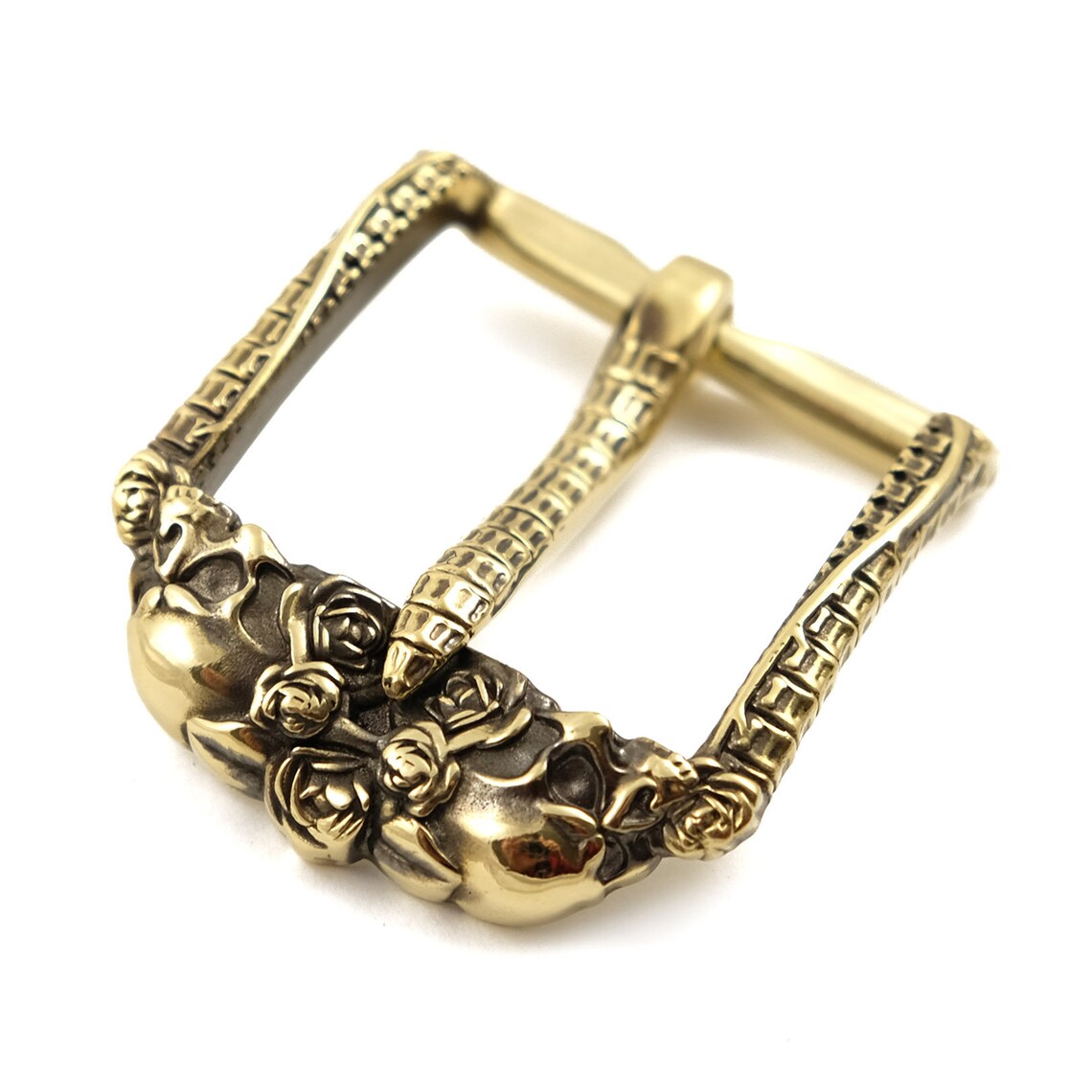 Belt Buckle Skulls and Roses Solid Brass Rectangular Belt - Etsy