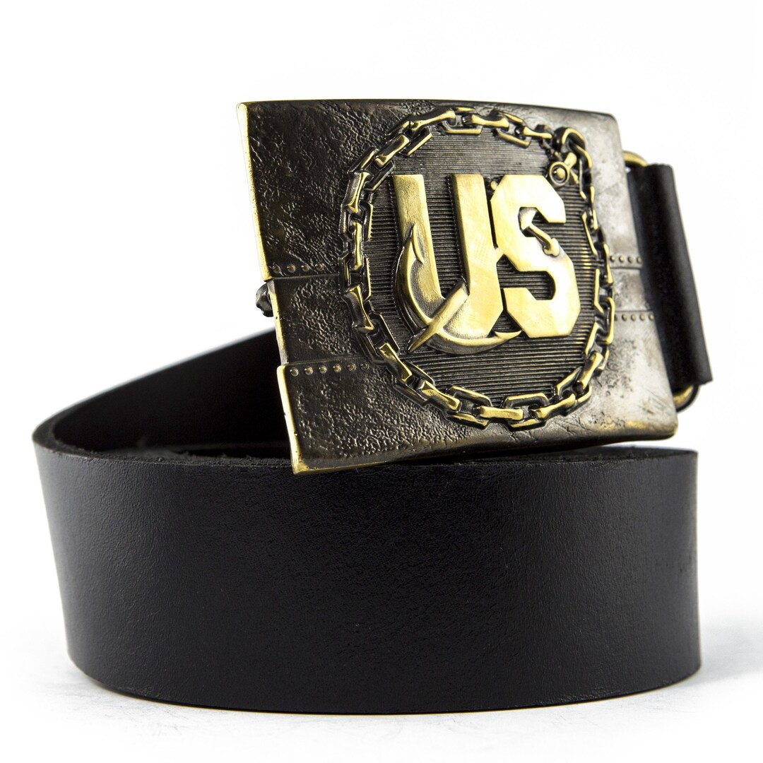 Leather Belt With the United States Navy USN Belt Buckle, Handmade U.S ...
