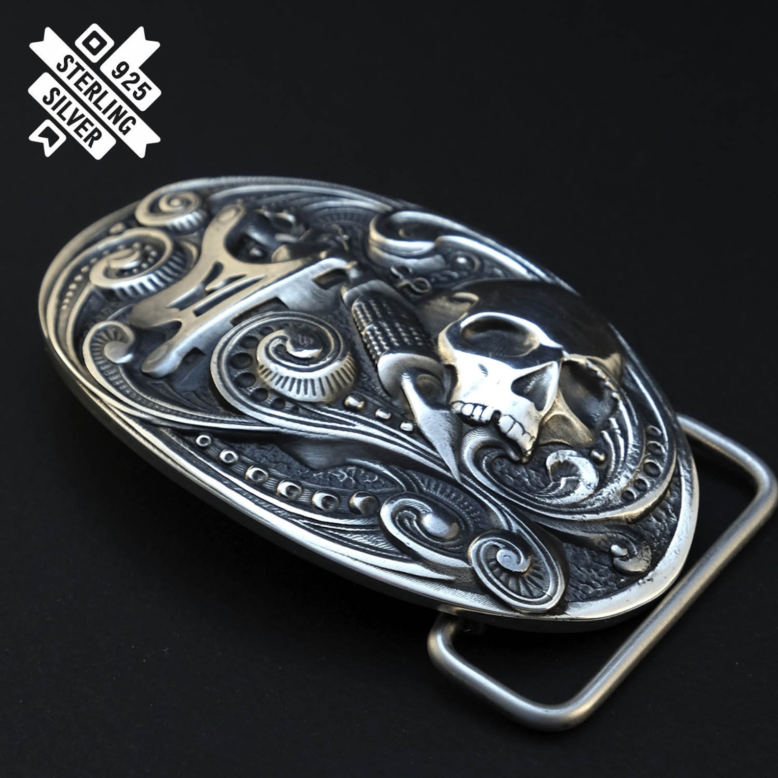 Tattoo Machine Belt Buckle, Handmade Skull Tattoo Artist Solid 925 ...