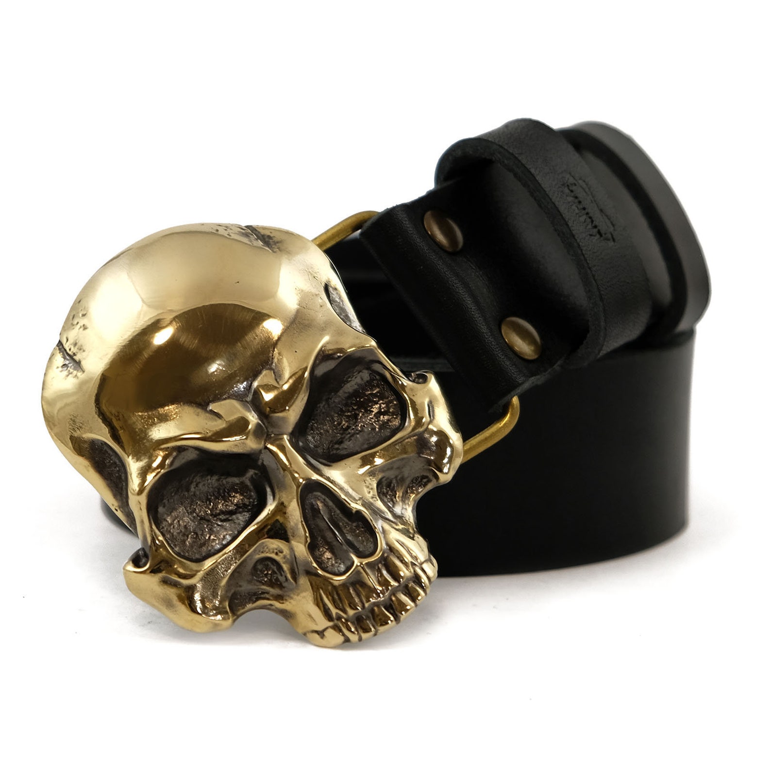 Leather Belt With Solid Buckle Skull, Mens Casual Leather Belt, Genuine ...