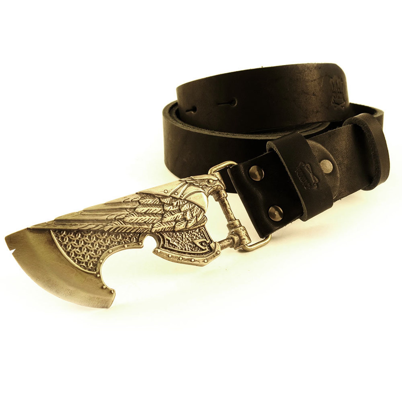 Leather Belt With Brass Belt Buckle Ax of God Pagans God | Etsy