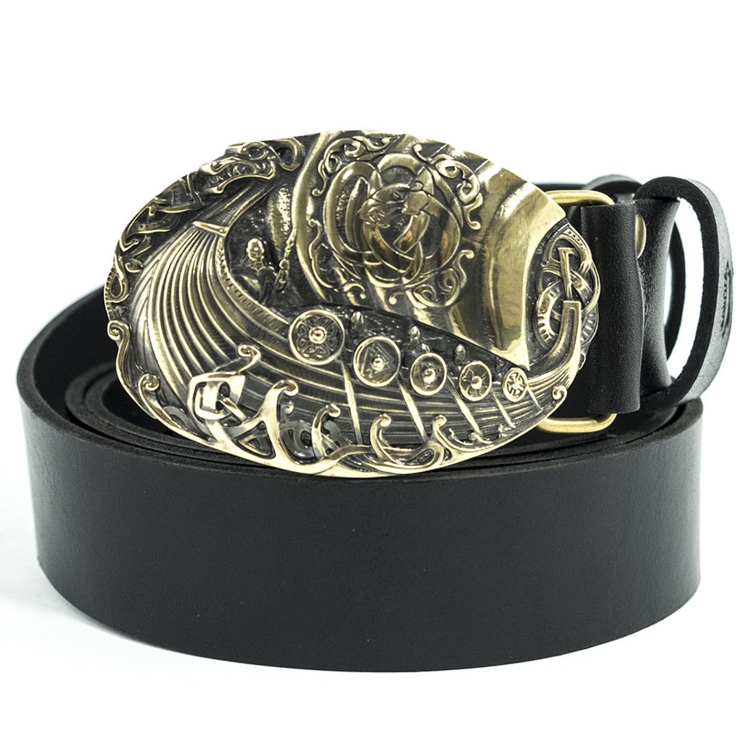 Leather Belt With Buckle Viking Warship Drakkar; Warrior Ship Buckle ...