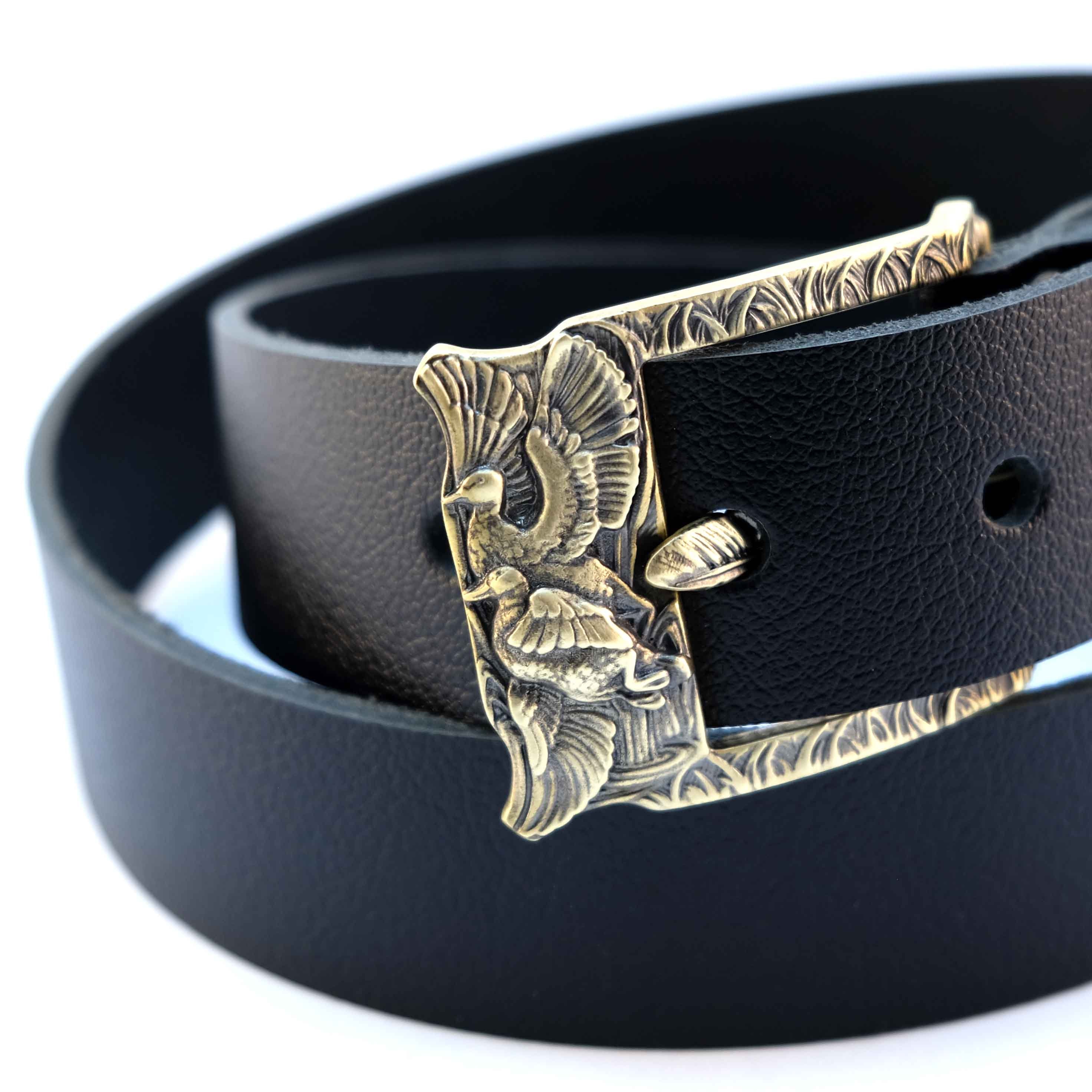 Leather Belt With Brass Buckle Duck Season, Hunters Solid Brass Belt ...