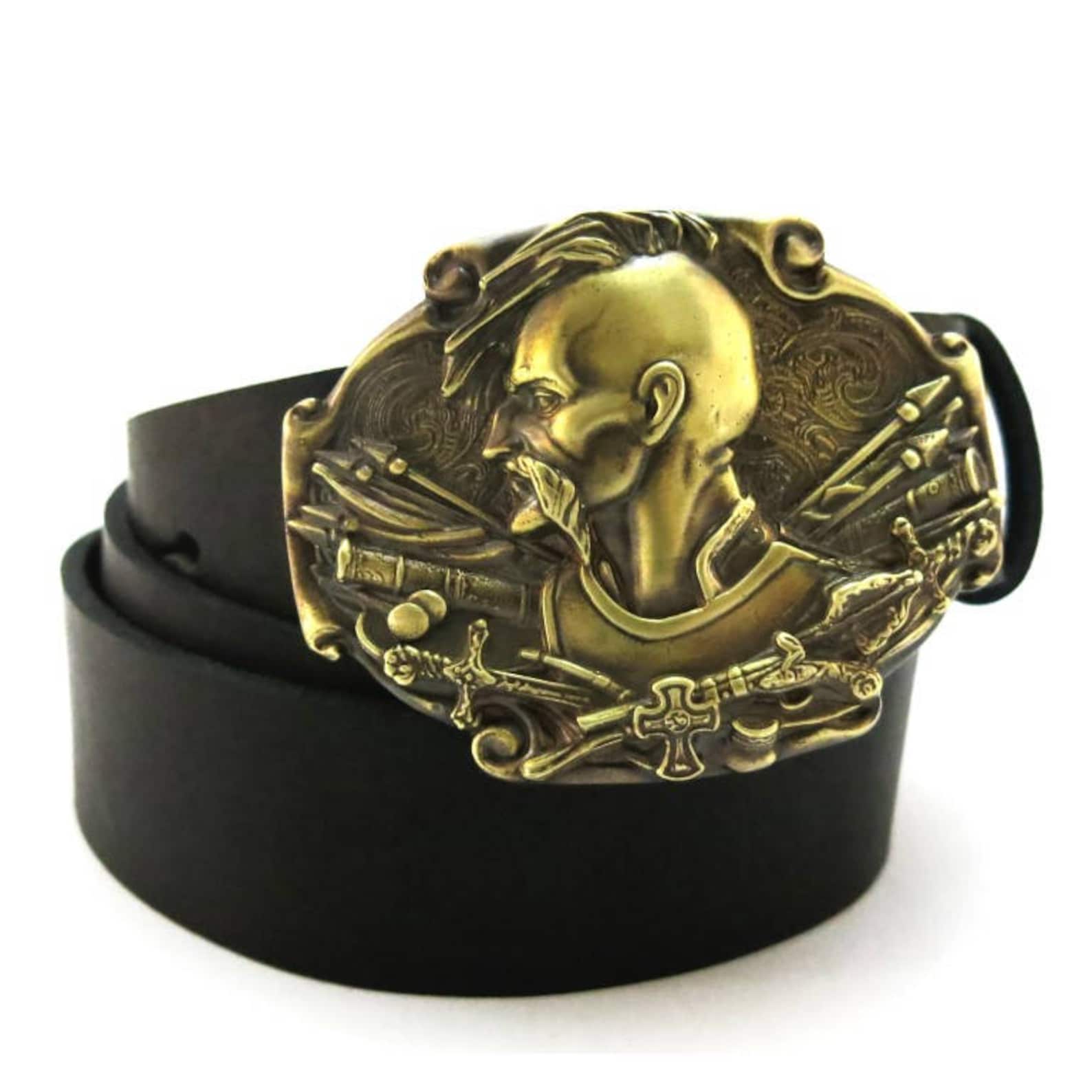 Leather belt with buckle Cossack Handmade Ukrainian warrior | Etsy